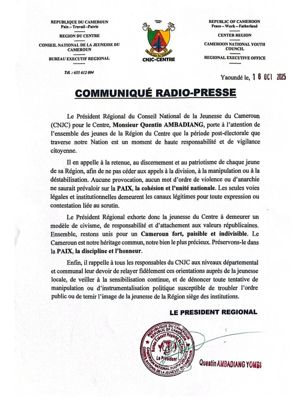Cameroun-Situation post-électorale 2025 : le CNJC-Centre appelle la ...